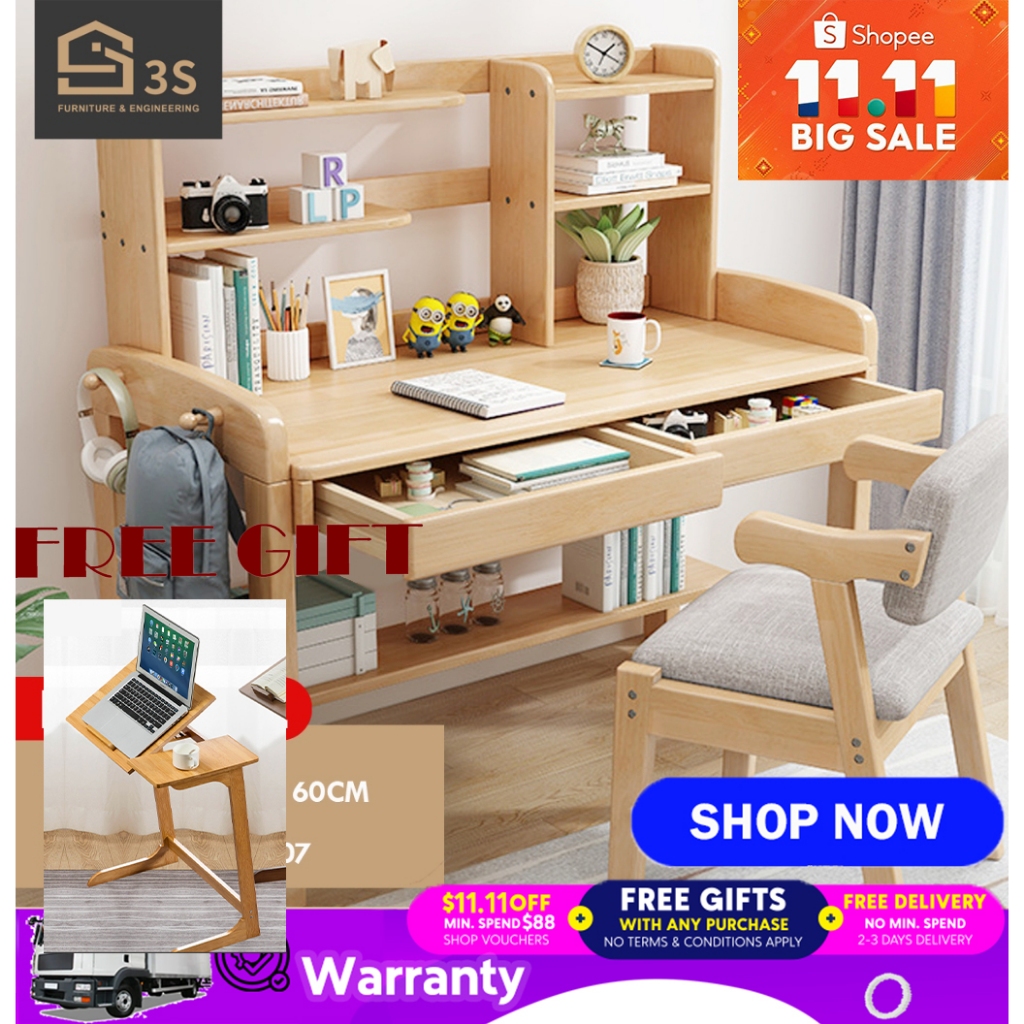 [3S FURNITURE] Adjustable Height Kids Study Desk Set Table with Armrest ...
