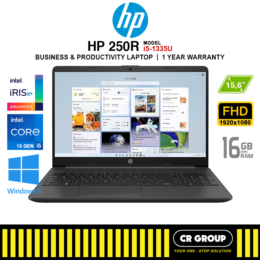HP 250R G9 15.6-Inch Business Laptop - Intel Core i5-1335U - Intel® UHD Graphics - 16GB RAM ...