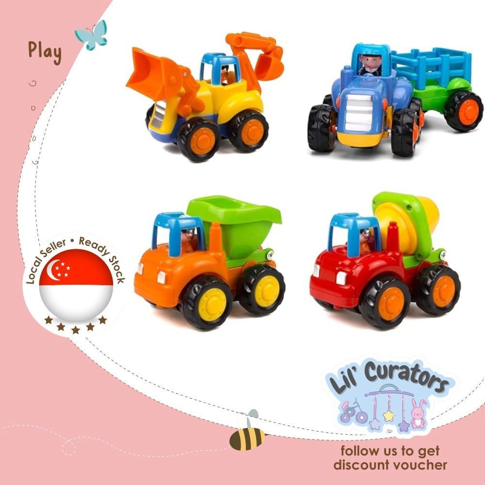 Lil Curators Friction Powered Push Toys Cars– Bulldozer, Excavator ...