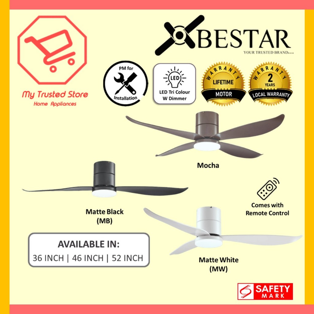 BESTAR FALCON DC Motor Ceiling Fan with Dimmable 3 Tone LED Light Kit ...