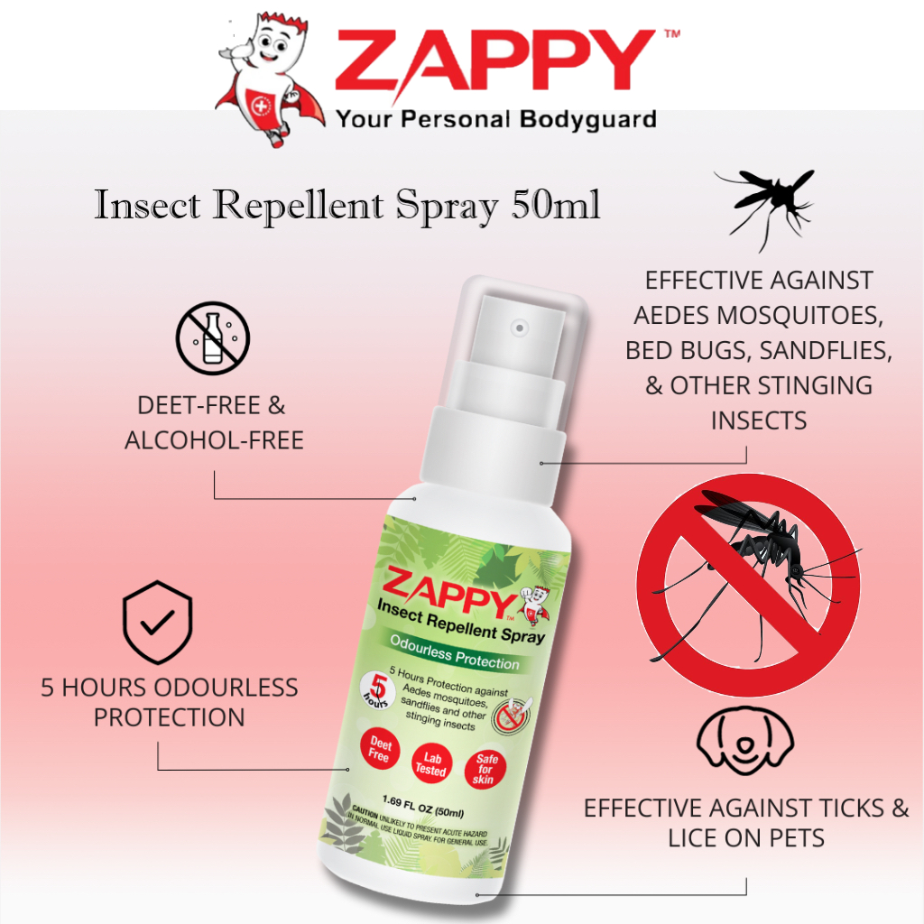 (Exp Aug27) Zappy Odourless Deet-free Insect Repellent Spray 50ml ...