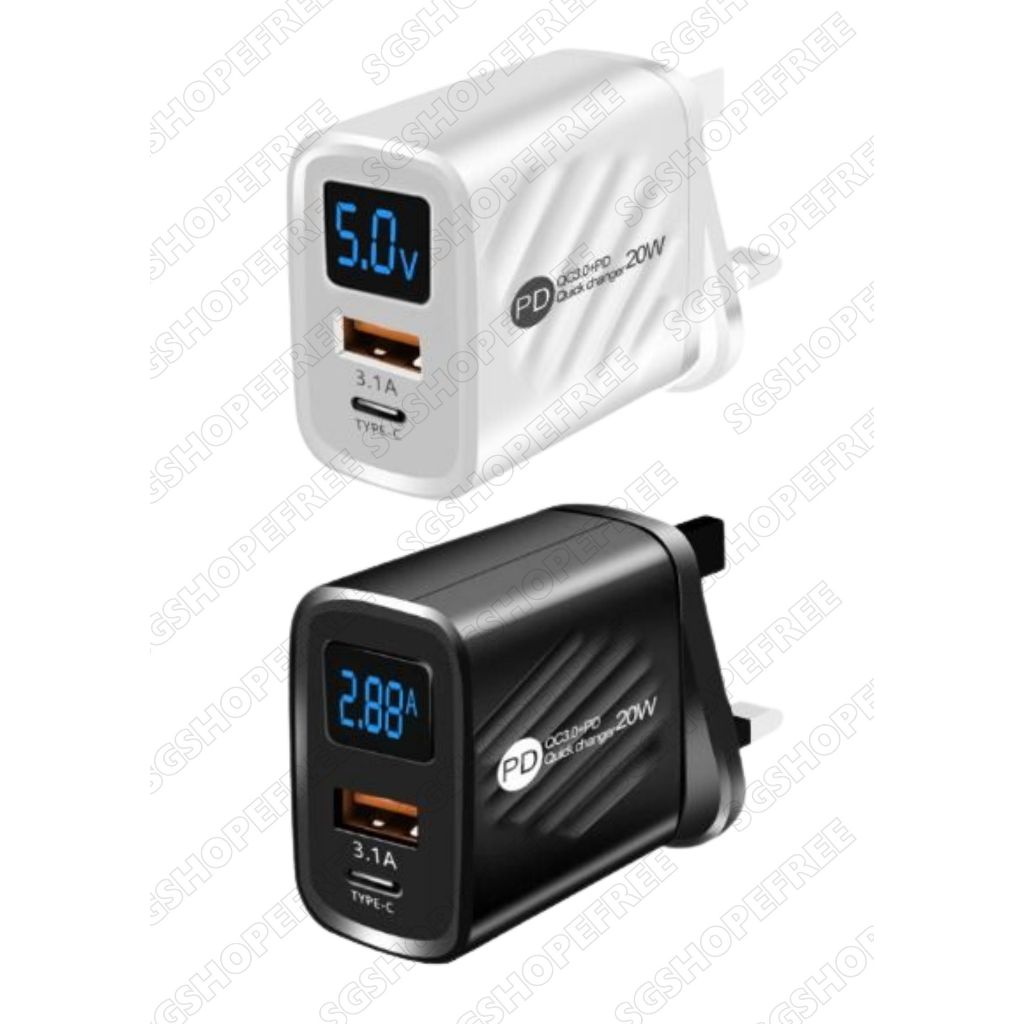SG STOCK USB+TYPE C Digital Display Charger UK Plug FAST CHARGING ...