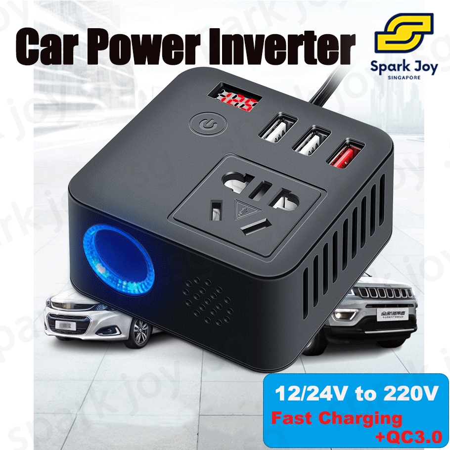 【SG】150W Car Power Inverter 12 -24V to 220V AC Universal Socket USB QC3 ...