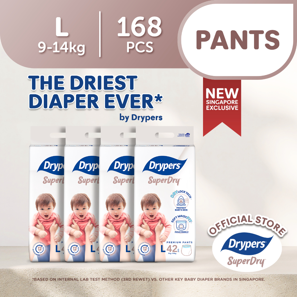 (New Range) Drypers SuperDry Premium Pants Baby Diaper L (9-14kg) 42sx4 ...