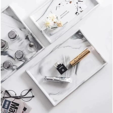 【SG Seller】Natural marble tray, customer tray, square dining plate ...