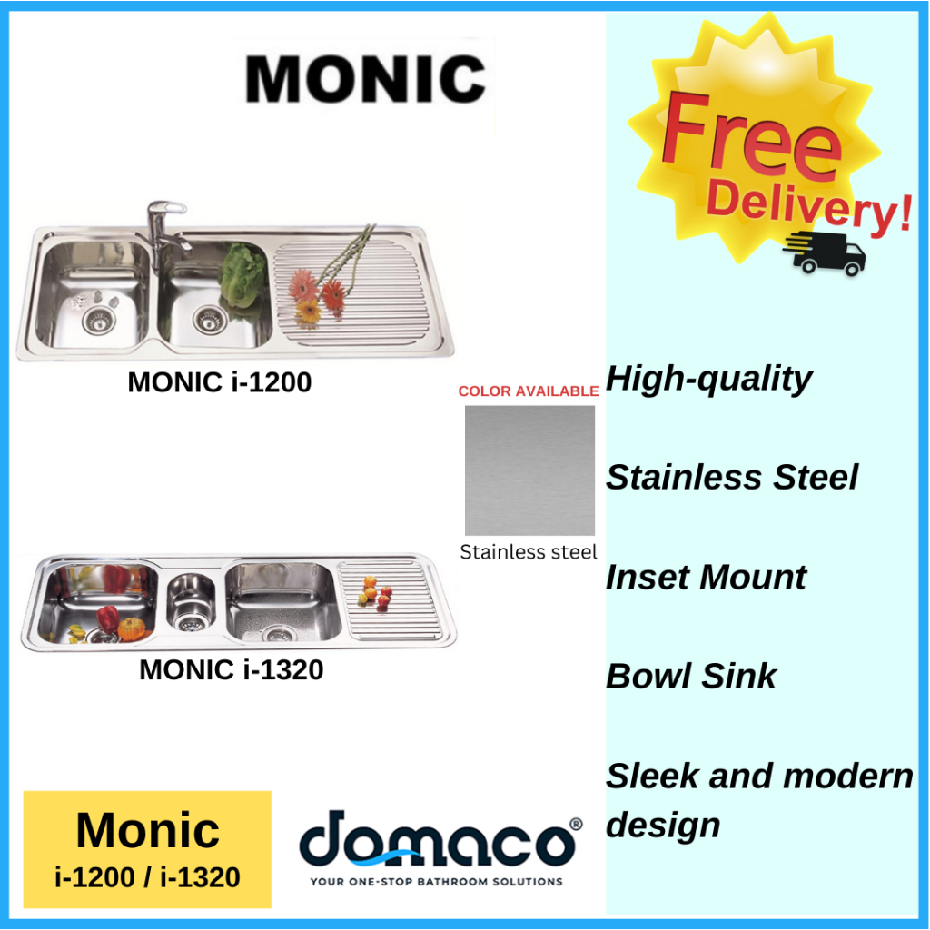Monic i-1200/1320 Inset Double Bowl Reversible Sink Stainless Steel ...