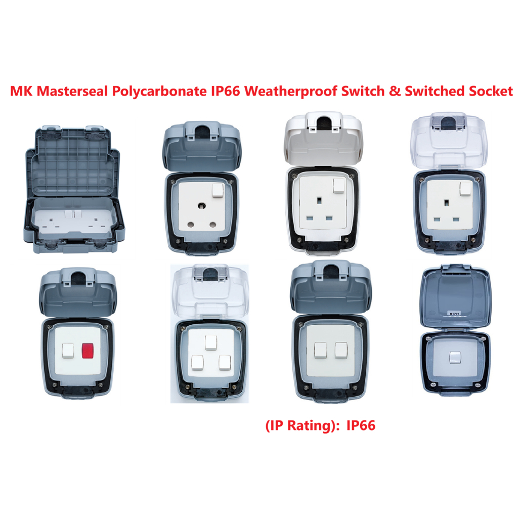 MK Masterseal Polycarbonate IP66 Weatherproof Switch & Switched Socket ...