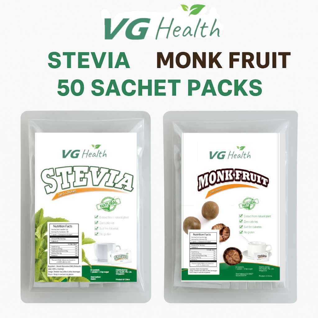VG Health Stevia, Monk Fruit, 50 Sachets Pack Zero Calorie Sweetener ...
