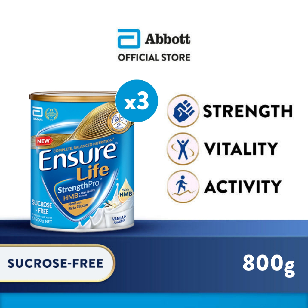 [Bundle of 3] Ensure Life StrengthPro Sucrose-Free Vanilla (800g) | Shopee Singapore