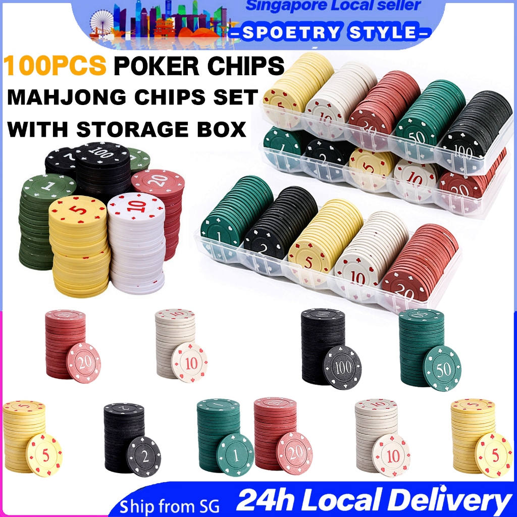 【SG】100PCS Poker Chips Set with Box Mahjong Chips Casino Games Casino ...