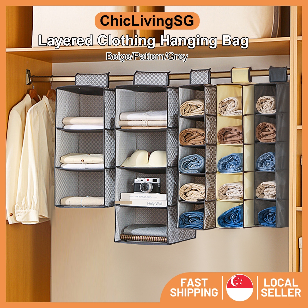 Hanging Wardrobe Organiser 3-5 Layer Foldable Closet Storage Bag Dust ...