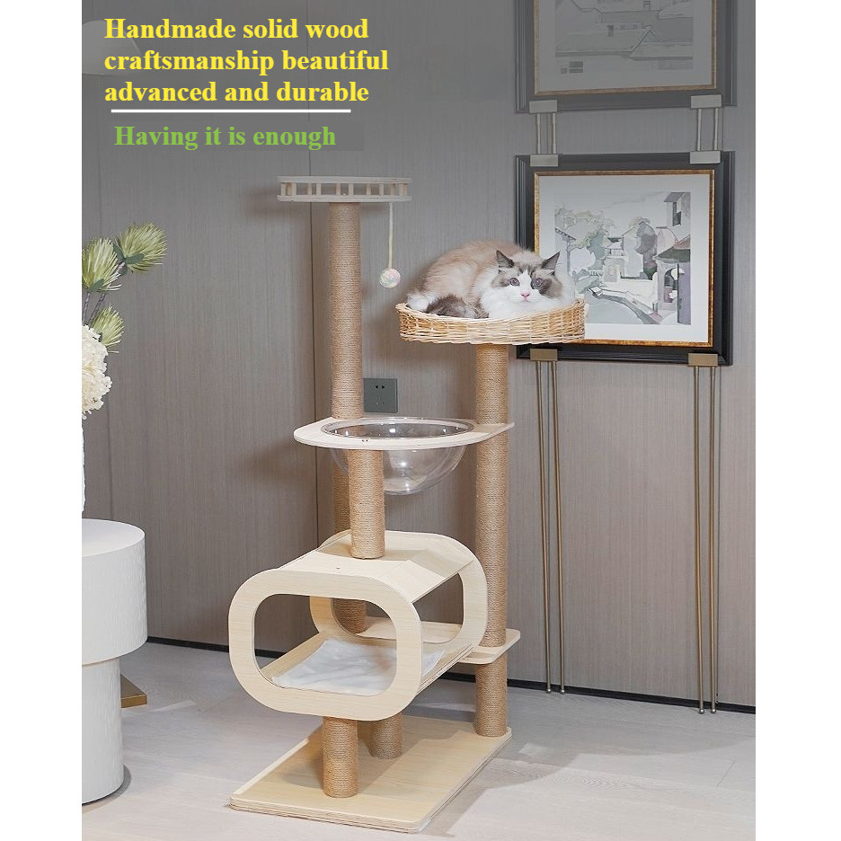 Rattan Cat Nest Solid Wood Multi-Layer Scratching Post Space Capsule ...