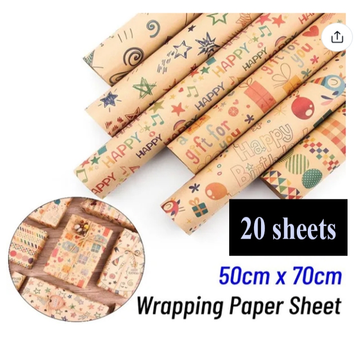 20Sheets Wrapping Paper Sheet Kraft Gift Wrapping Paper for Birthday ...