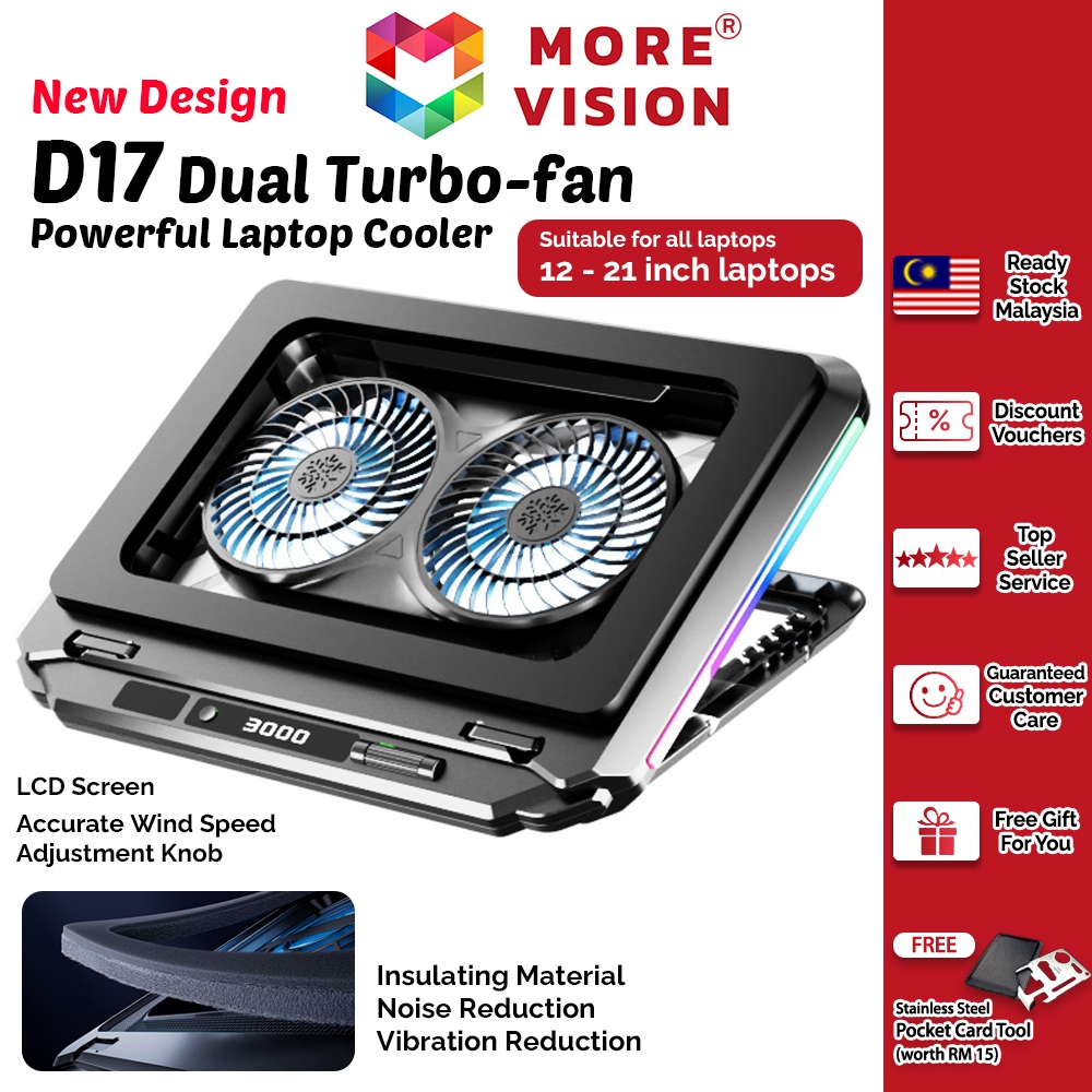 D17 Powerful Turbo-Fan 3000RPM RGB Laptop Cooler Infinitely Variable ...