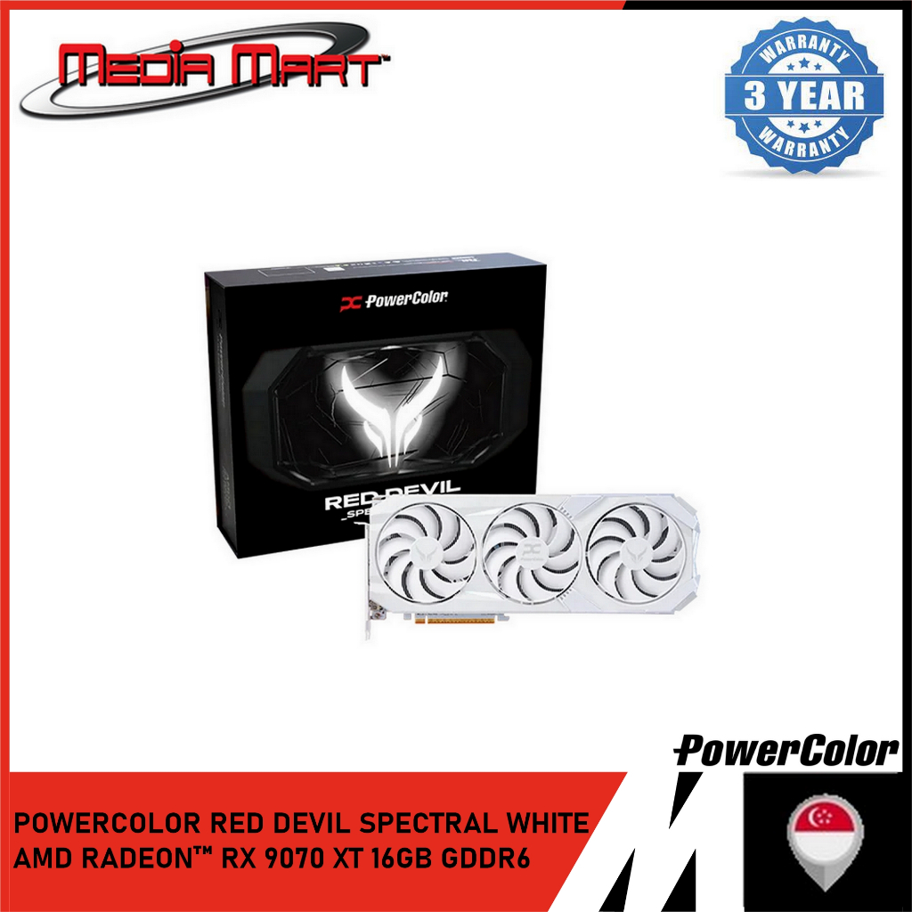 POWERCOLOR RED DEVIL SPECTRAL WHITE AMD RADEON™ RX 9070 XT 16GB GDDR6 ...