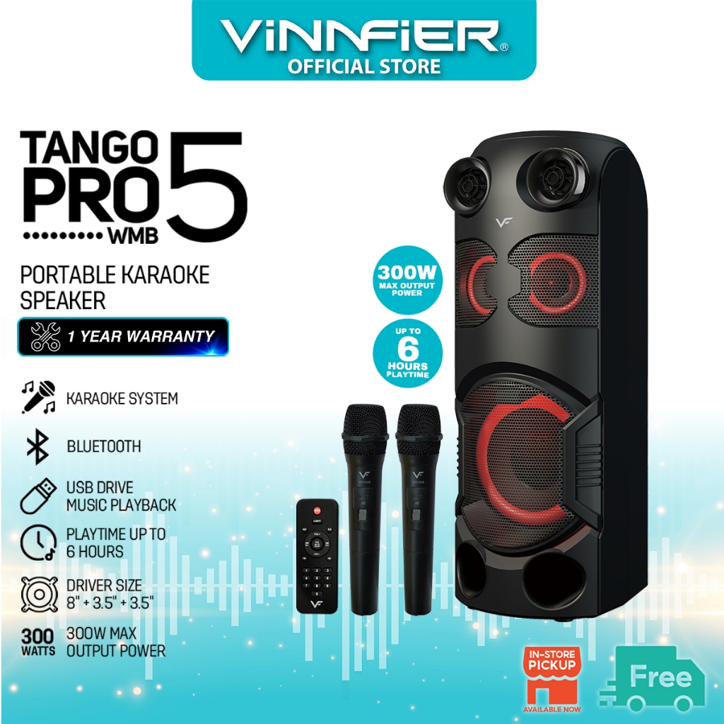 Vinnfier TANGO PRO 5 WMB Portable Karaoke System Speaker With 2 Wireless Microphones | Shopee ...