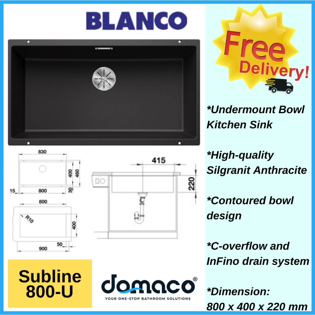 Blanco Subline 800-U Undermount Sink Silgranit Black | Shopee Singapore