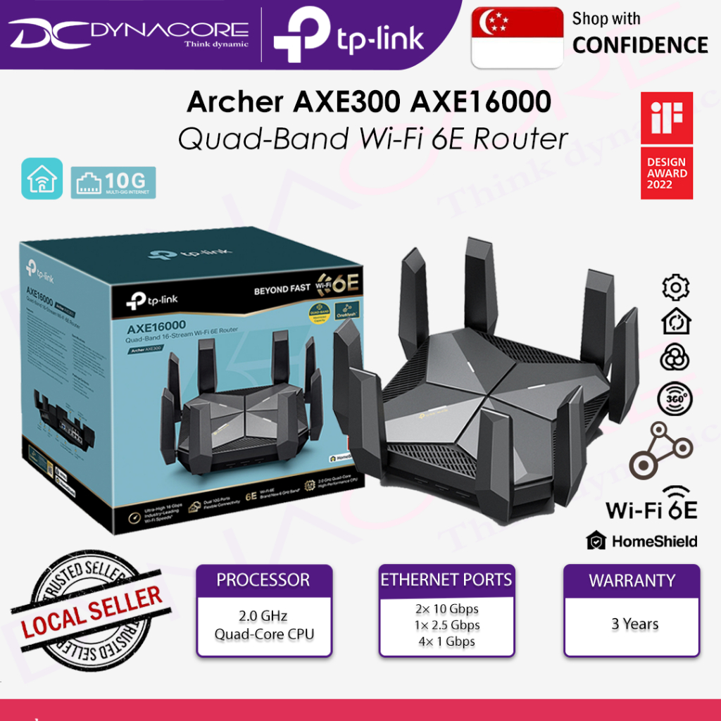 TP-LINK Archer AXE300 AXE16000 Quad-Band 16-Stream Wi-Fi 6E Router with ...
