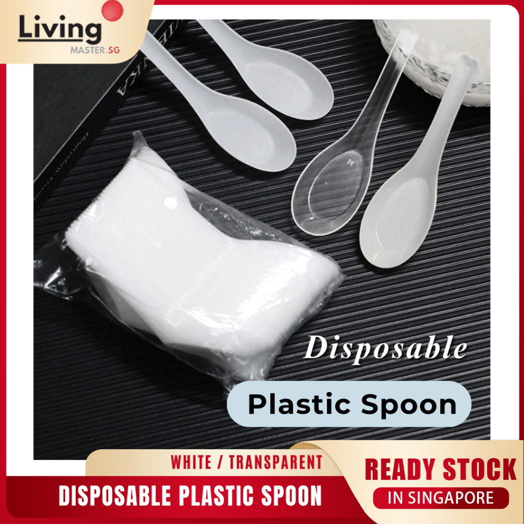 100 pcs Disposable Plastic Spoon / Chinese Spoon / Soup Spoon (White ...