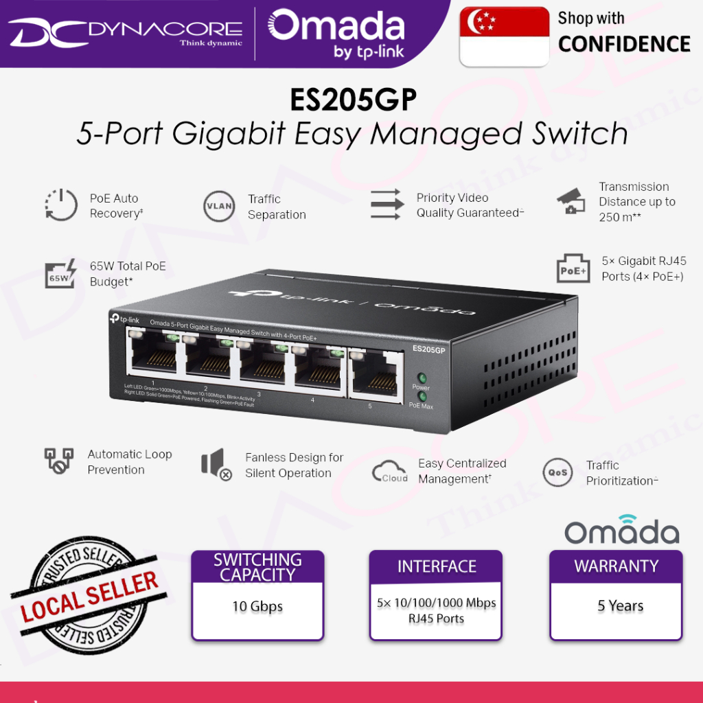 TP-LINK ES205GP Omada 5-Port Gigabit Easy Managed Switch with 4-Port ...