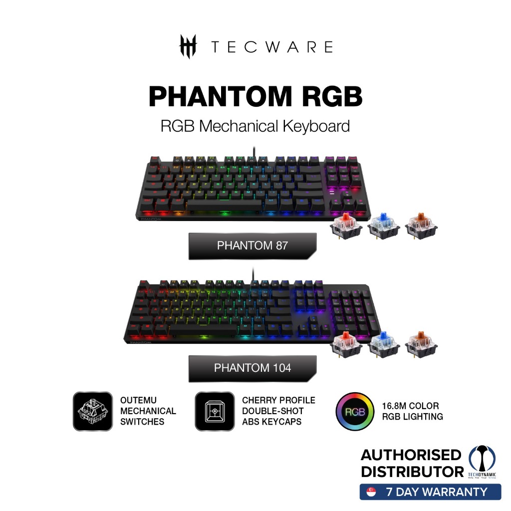 TECWARE Phantom 87 / 104 RGB Mechanical Gaming Keyboard in 3 Color ...