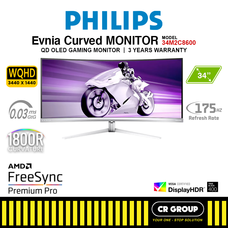 PHILIPS PHI-34M2C8600 34-inch WQHD 175Hz QD OLED Evnia Curved Gaming ...