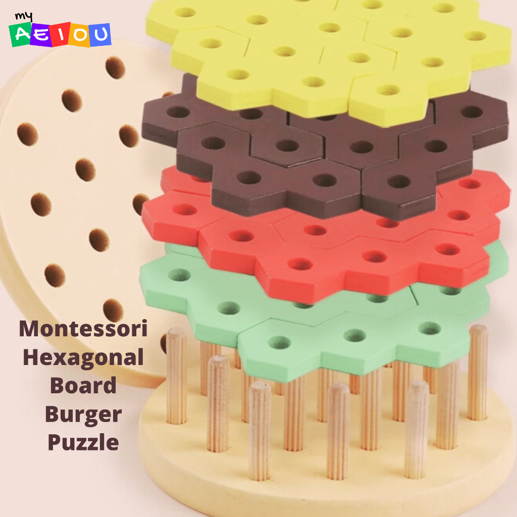 [SG Seller] Montessori Hexagonal Burger Puzzle Early education toys ...