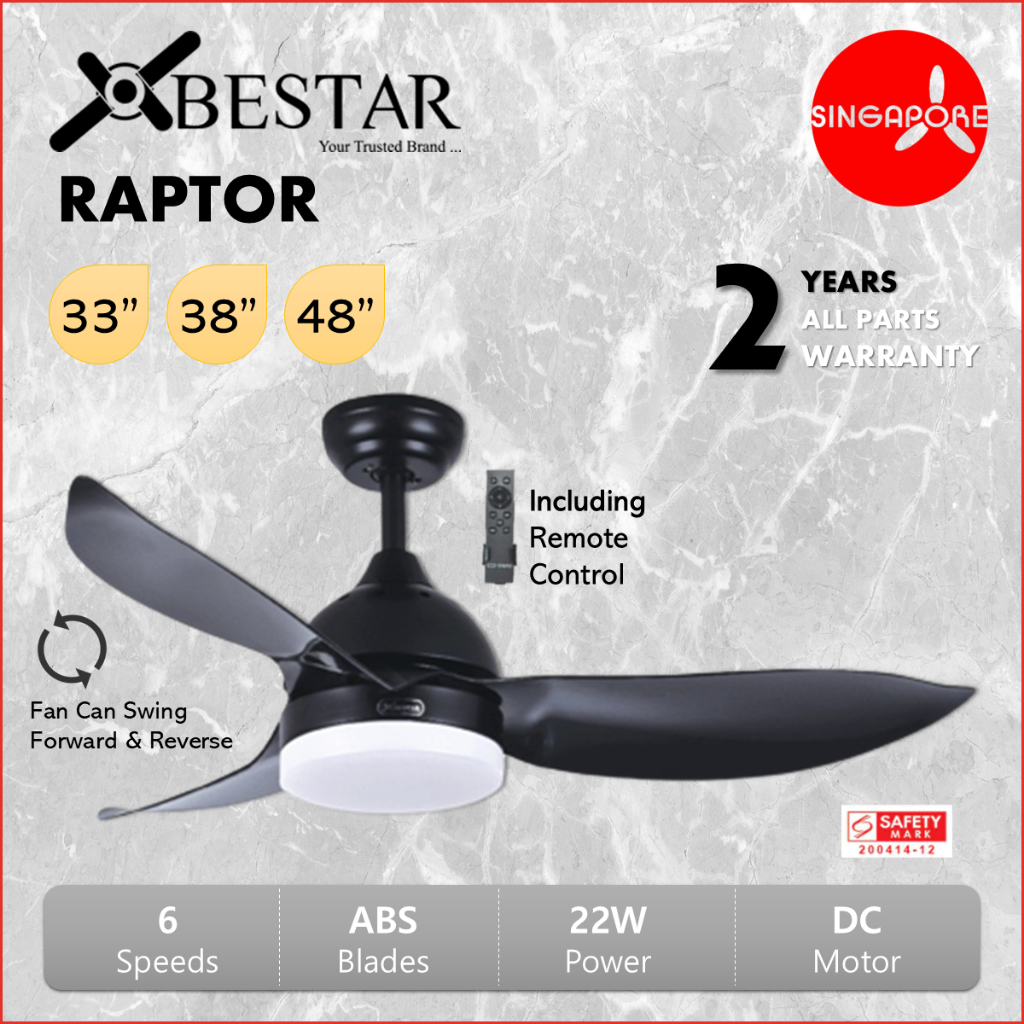 Bestar Ceiling Fan Raptor Dark Wood 33 /38/48" with 24W LED 3-Tone ...