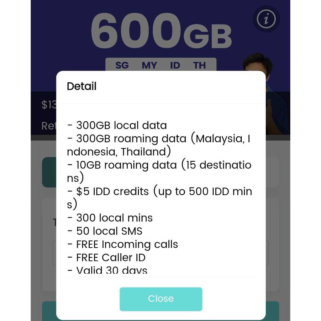 Heya Prepaid $13/300 GB Local/300 GB Roaming/10 GB Roaming/$5 IDD Credit/300 Local Mins/50 SMS ...