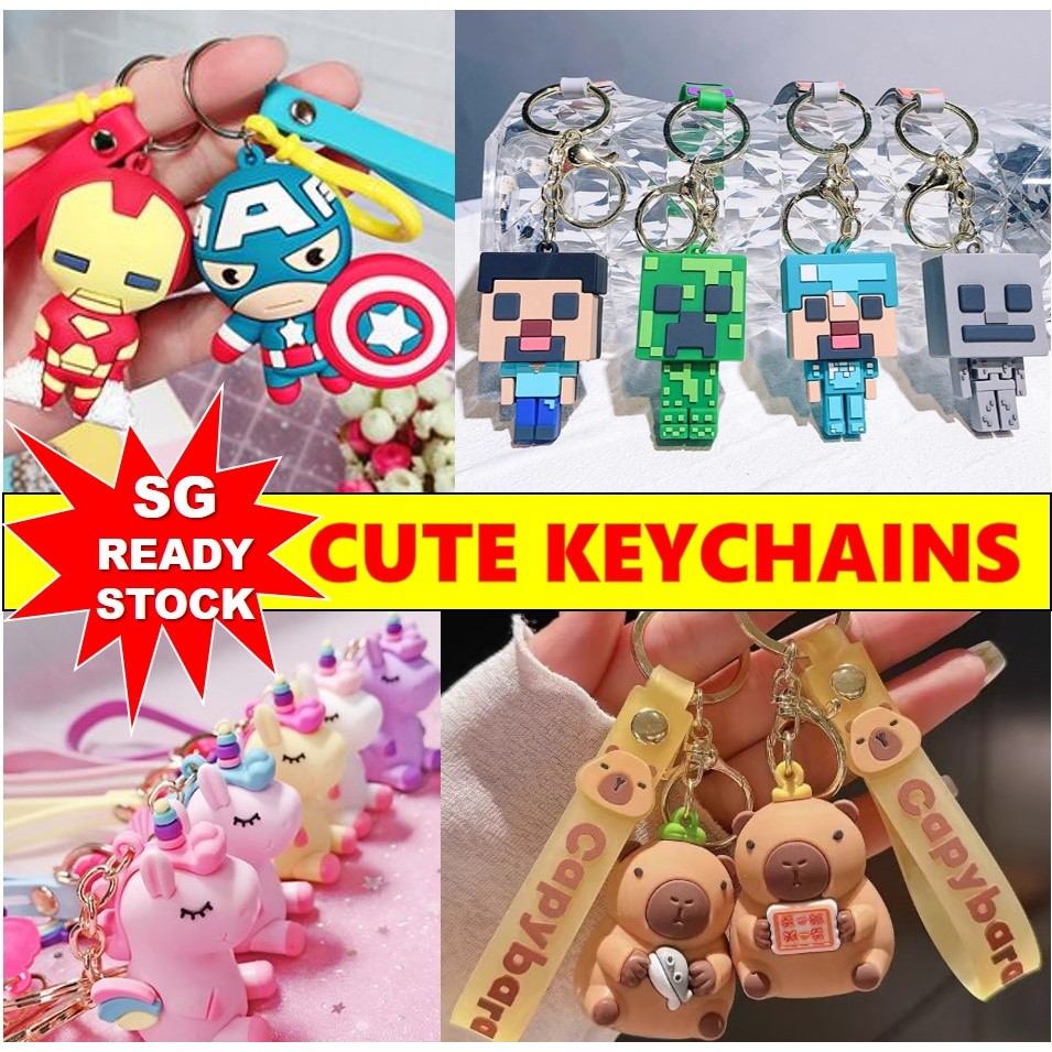 [SG READY STOCK] Cute Keychain Unicorn Capybara Key chain Minecraft ...