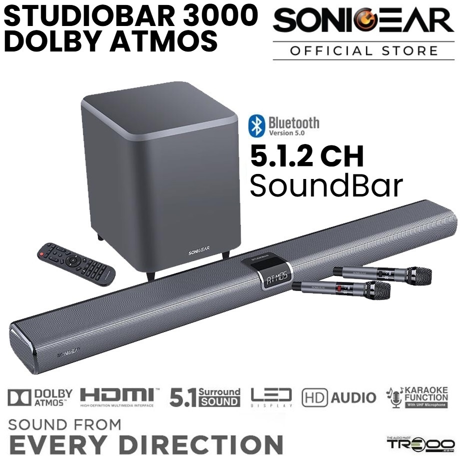 SonicGear StudioBar 3000 5.1.2 Dolby Atmos Wireless Bluetooth Soundbar ...