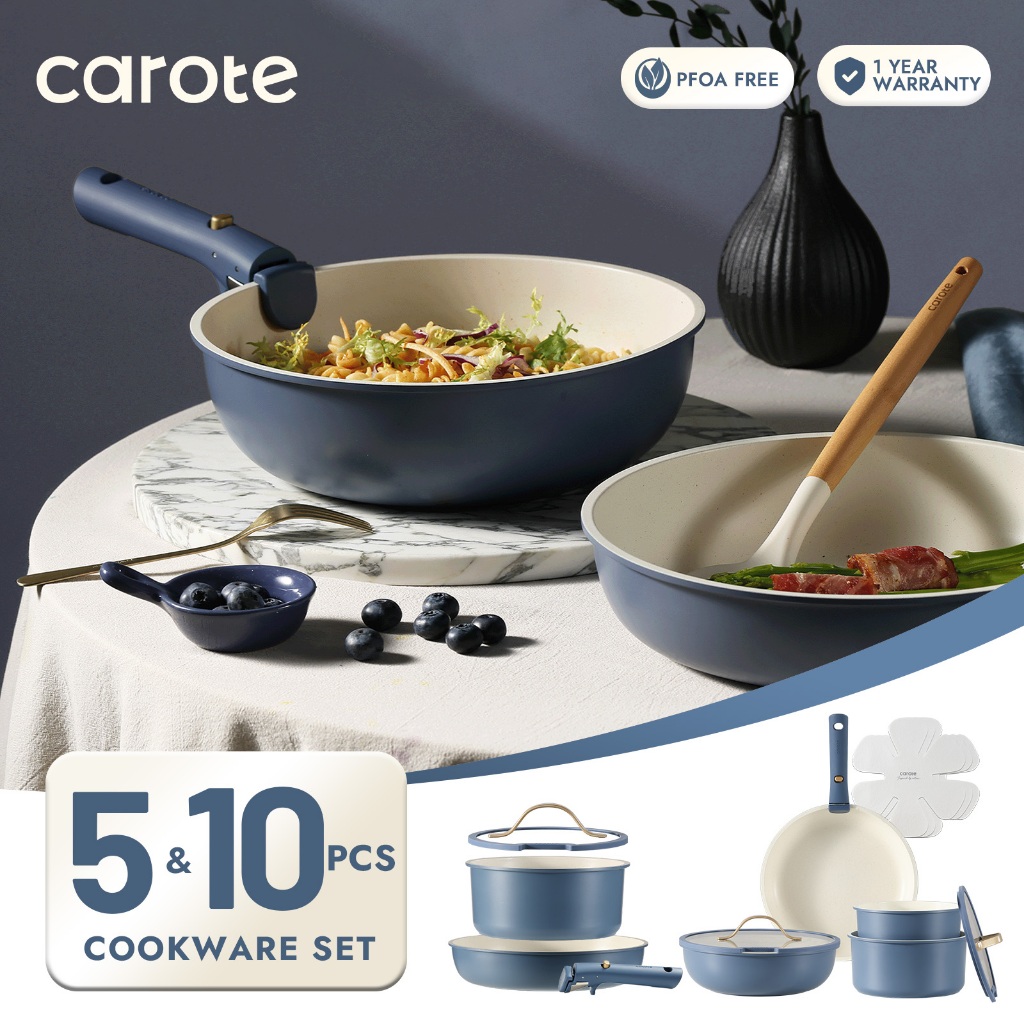 CAROTE Non-Stick Cookware Set 5/10 Pcs Handle Detachable Marble-Coated ...