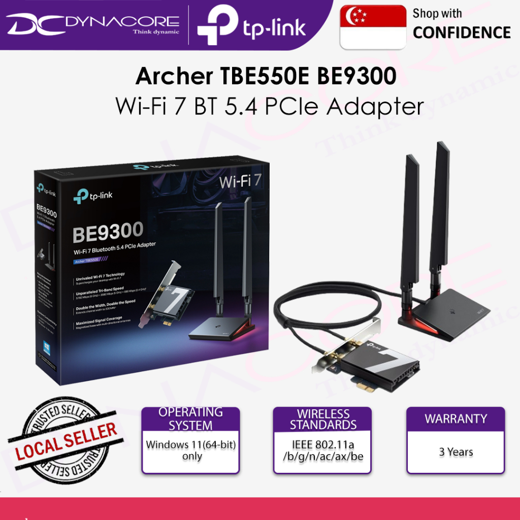 TP-LINK ARCHER TBE550E BE9300 Tri-Band Wi-Fi 7 Bluetooth PCI Express ...