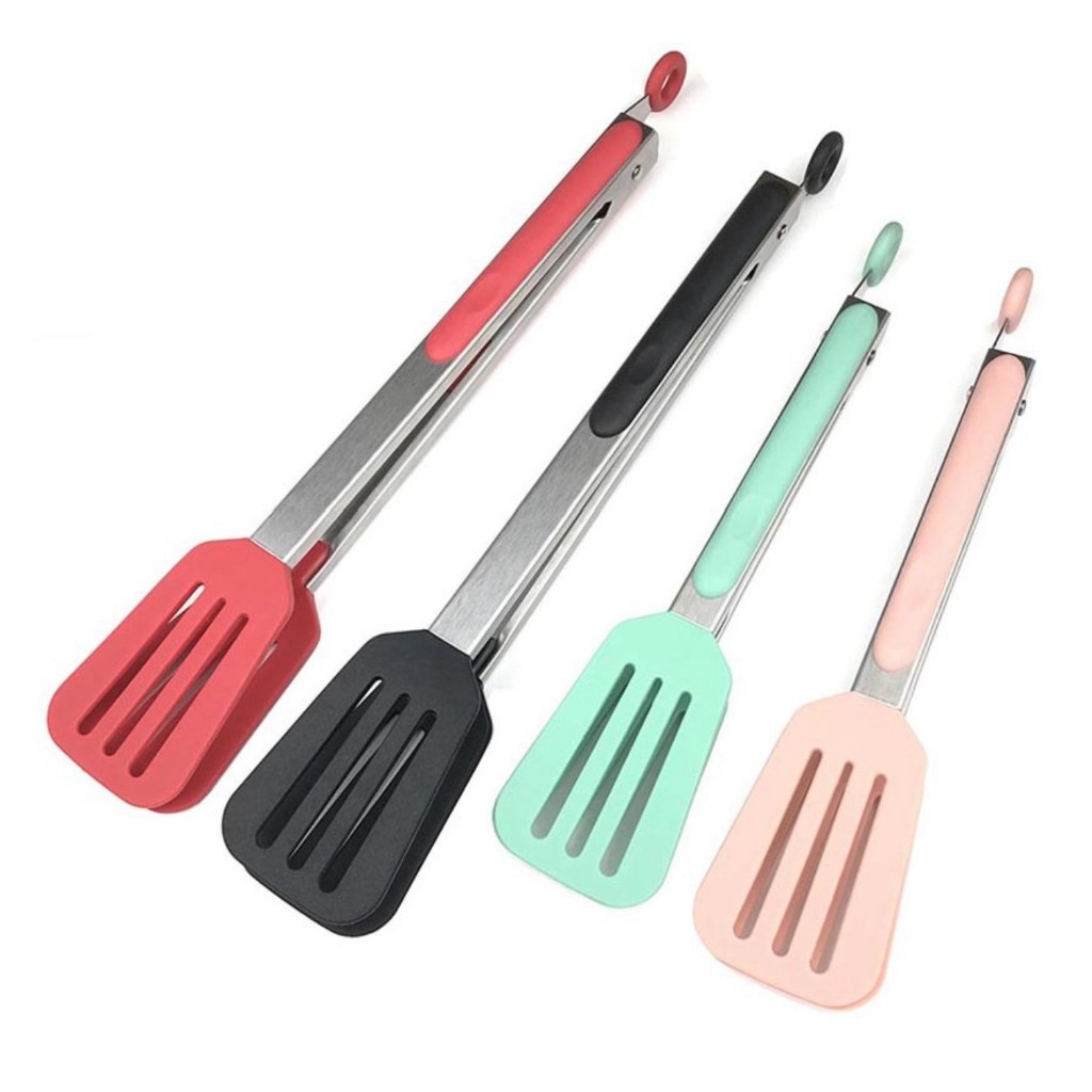 EZCOOK Silicone Slotted Spatula Tongs Square Frying Tongs Heat ...