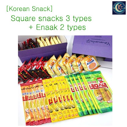 [Korean Snack] 18 pieces of 3 types of square snacks + 12 pieces of 2 ...