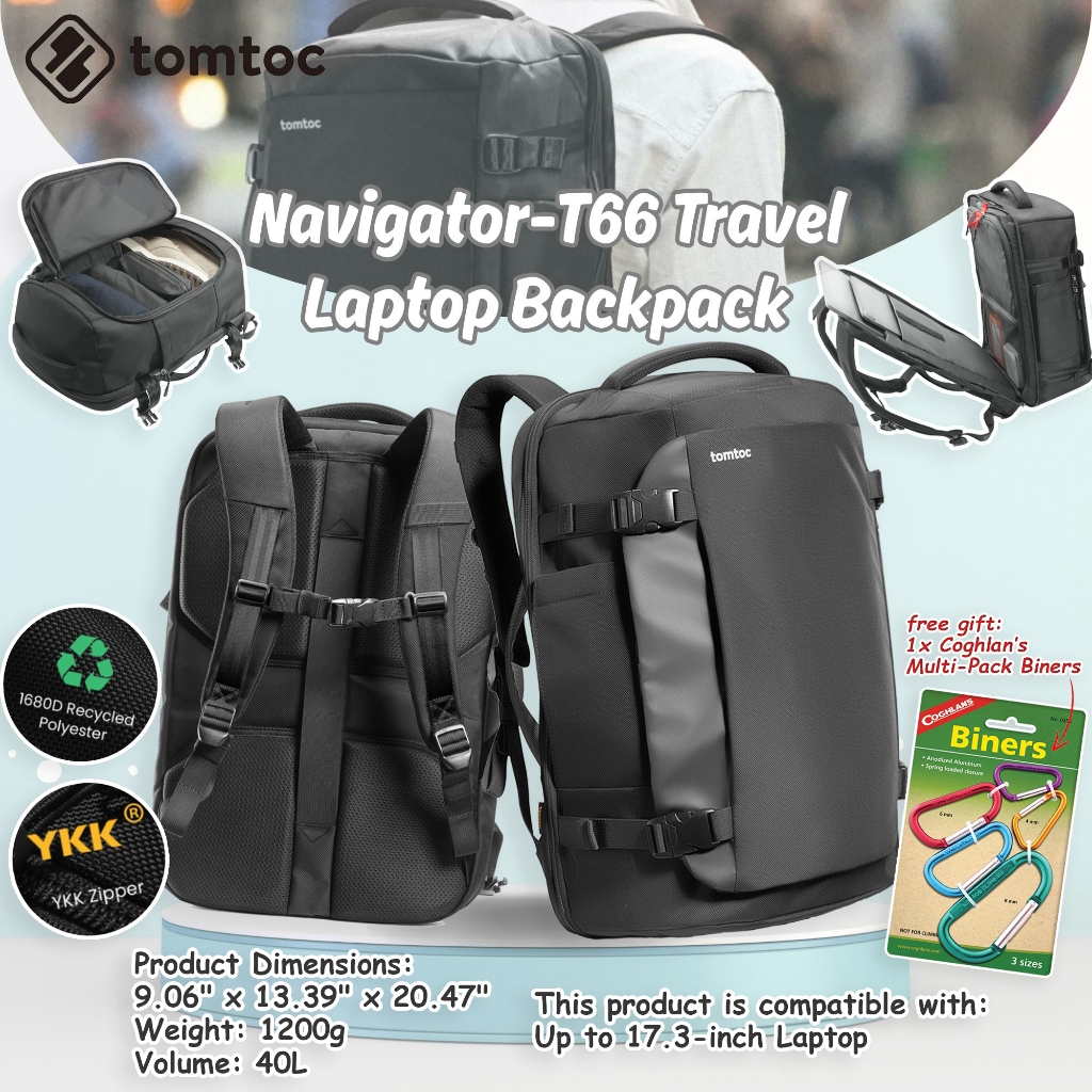 Tomtoc Navigator-T66 Travel Laptop Backpack | Laptop Bag (Black ...