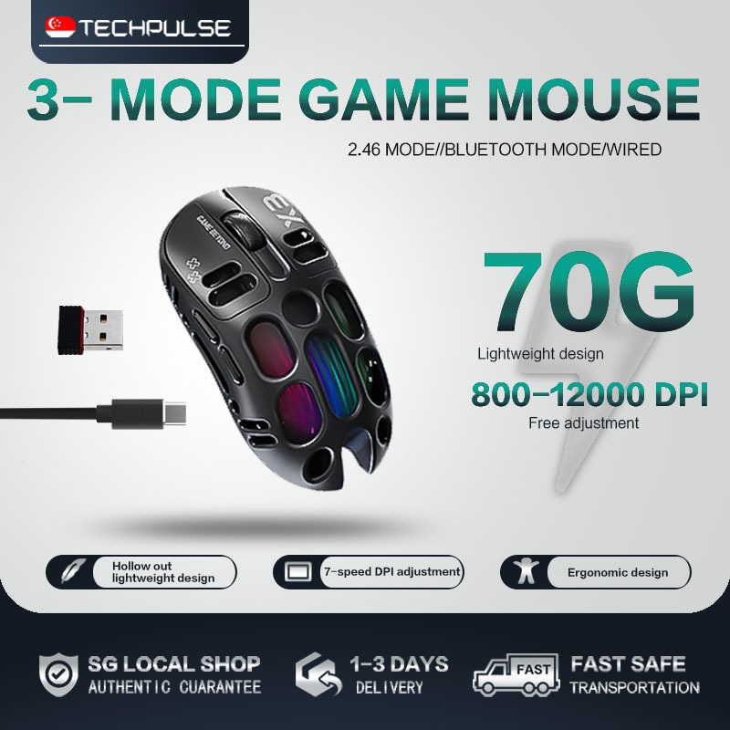 3-Mode Wireless Mouse 2.4Ghz Bluetooth Gaming Mouse Wired Office Mouse ...
