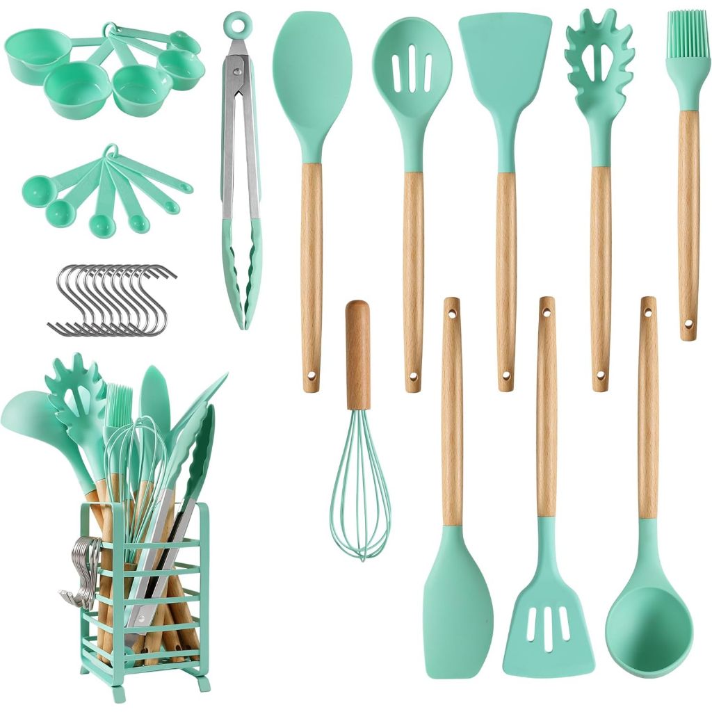 hecef 32 PCS Silicone Cooking Utensils Set, 446°F Heat Resistant ...