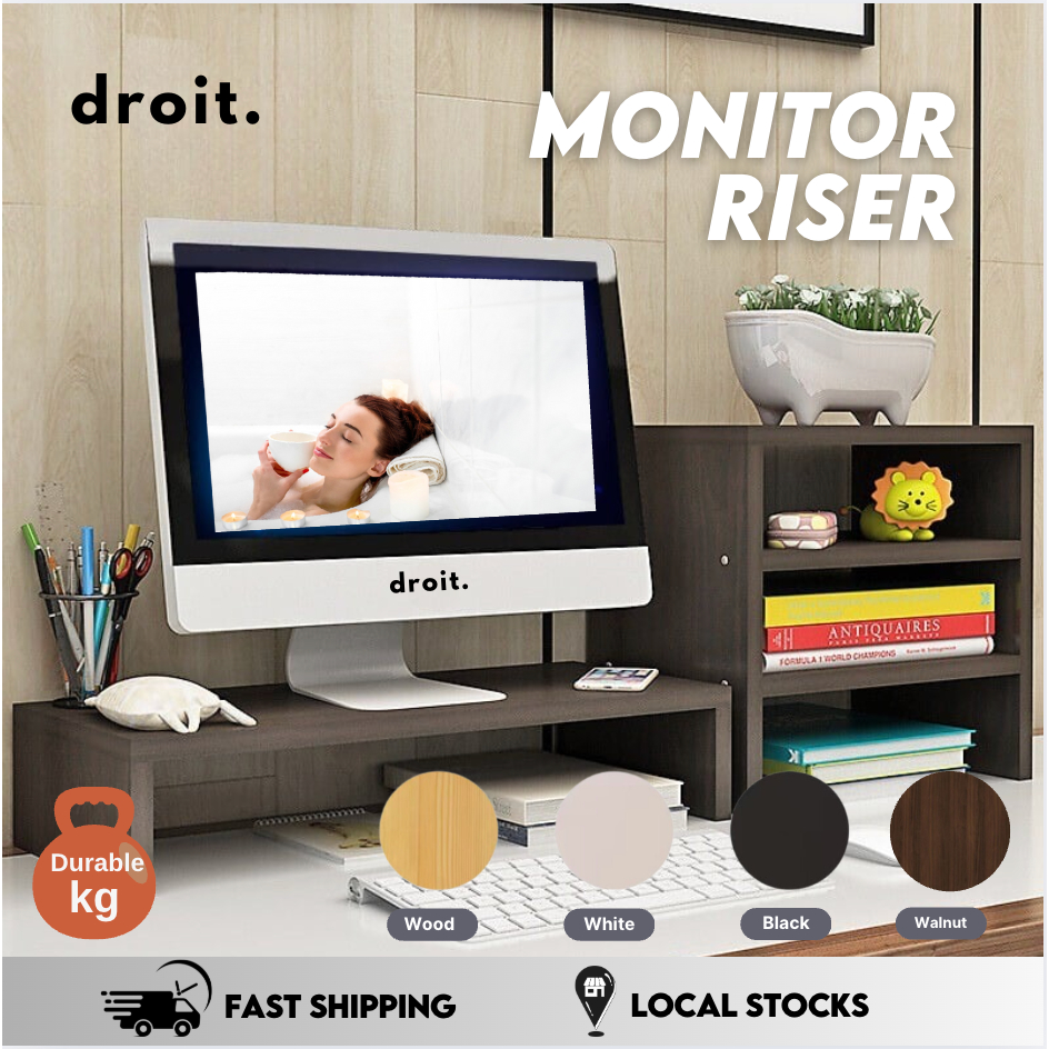 Wooden Monitor Riser Stand – Desktop Shelf with Storage | Ergonomic ...