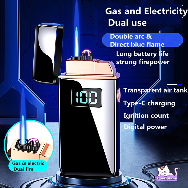 TH628 Gas-Electric Dual-Purpose Lighter double arc and direct blue ...