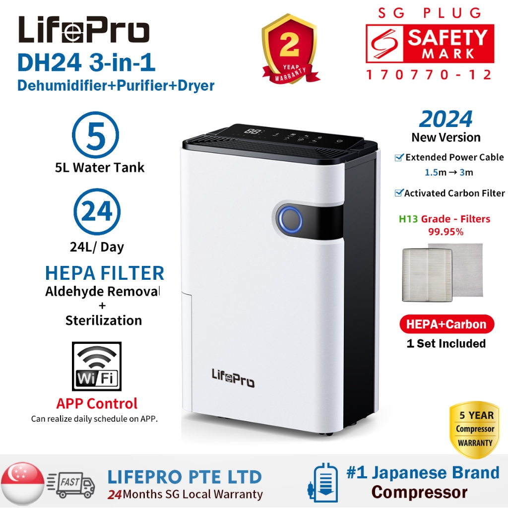【Ready Stock & Ship in 0-1 Day】LifePro DH24 24L/D Dehumidifier/5L Water ...