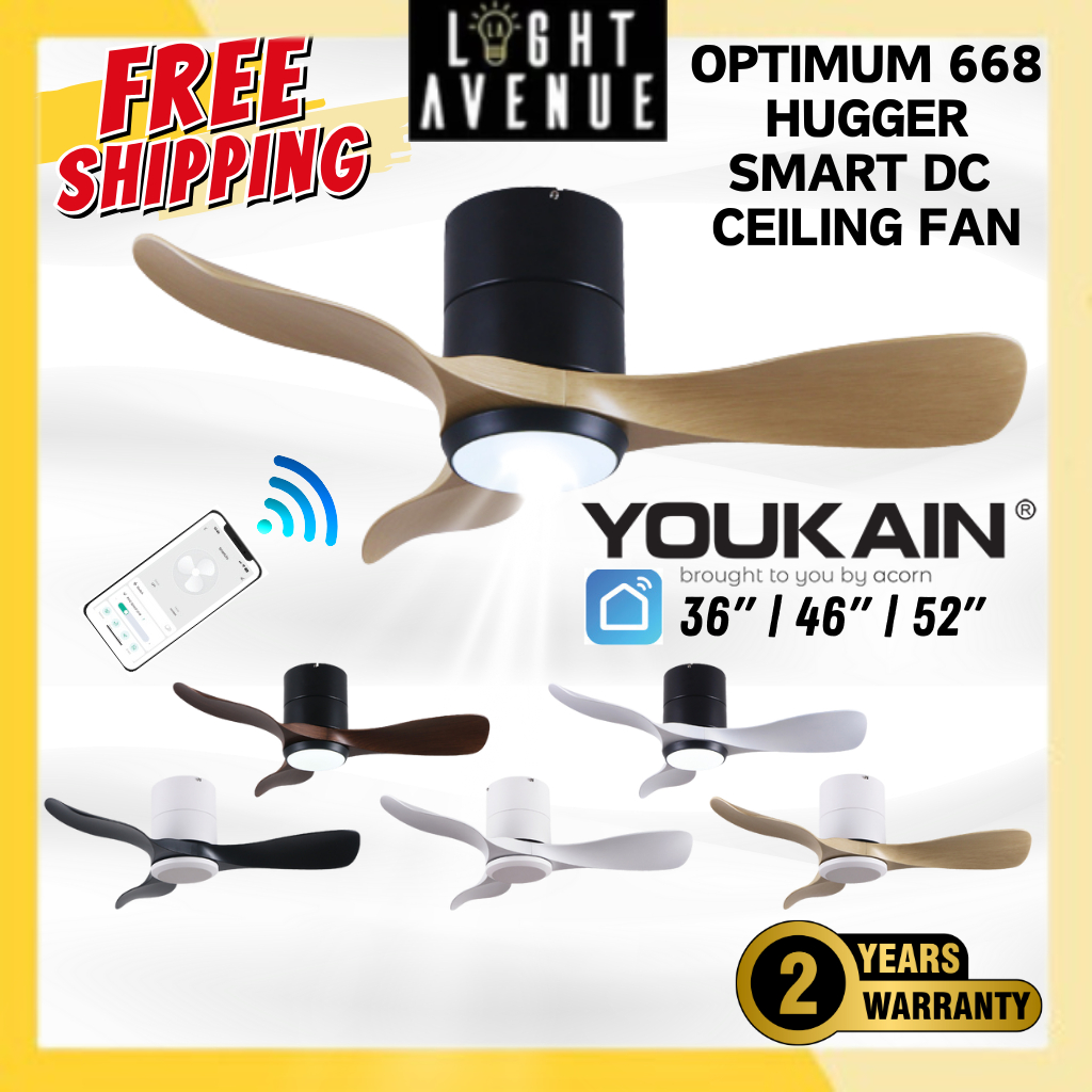 YOUKAIN Optimum 668 Hugger DC Smart Ceiling Fan YJ-668 36 / 46 / 52 inch Smart Life (LED ...