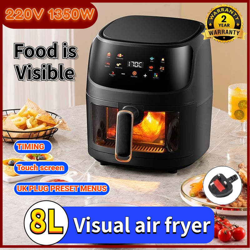 8L Air Fryer Multi-Purpose Touch Screen 1350W Visual Window Smoke-Free ...
