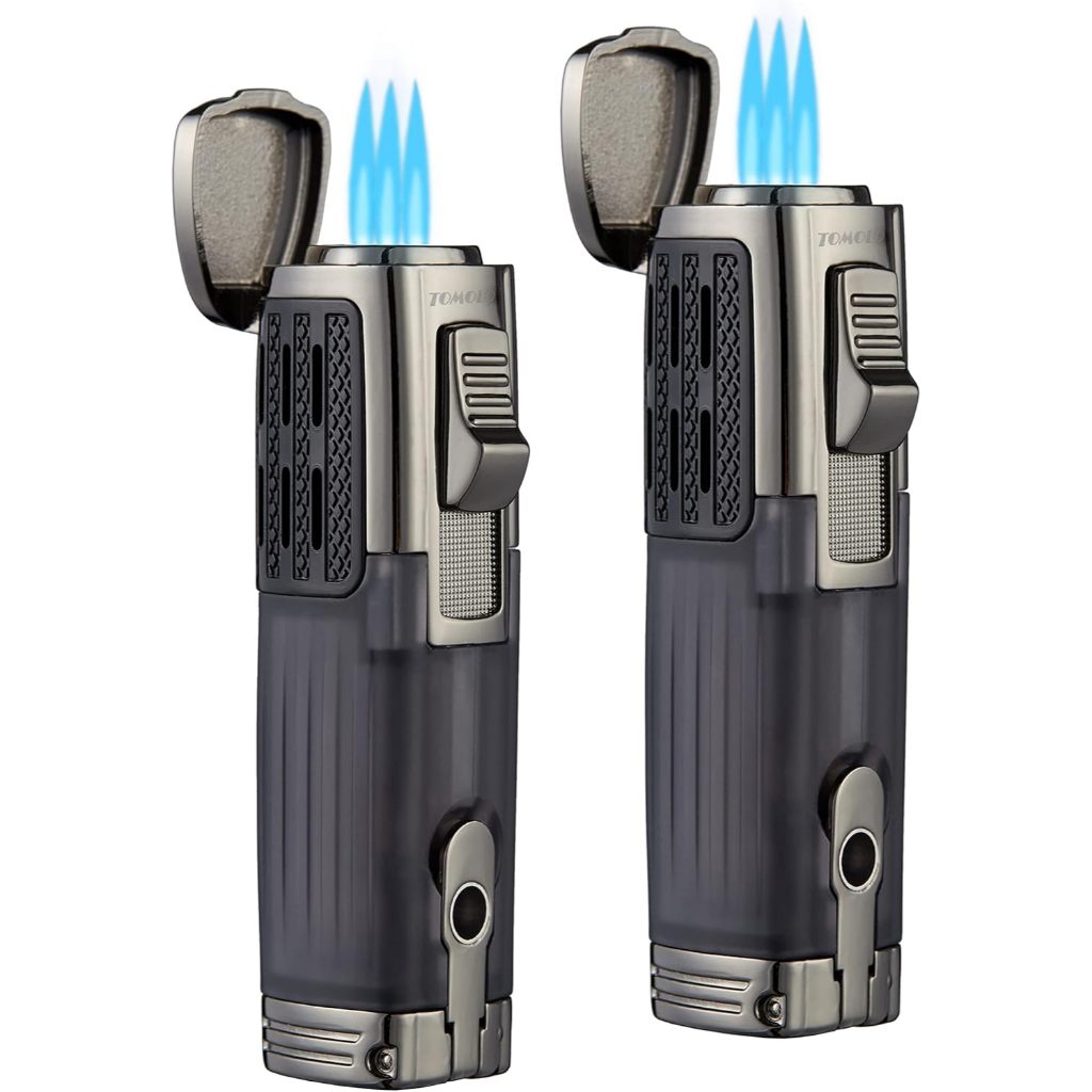 Torch Lighter Triple Jet Flame Refillable Butane Cigar Lighter with Cigar Punch,2 Pack,Charcoal ...