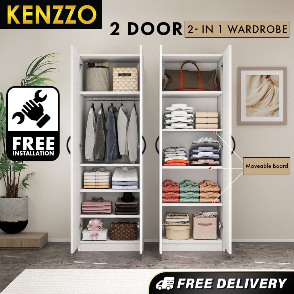 [FREE INSTALLATION] KENZZO : Multifunctional 2 door 5 tier wardrobe ...