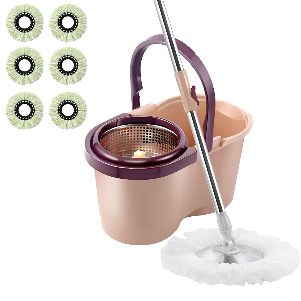 [Free 6/8 Mop Pads] SG Stock Spin Mop Bucket Set Floor Cleaning Single ...