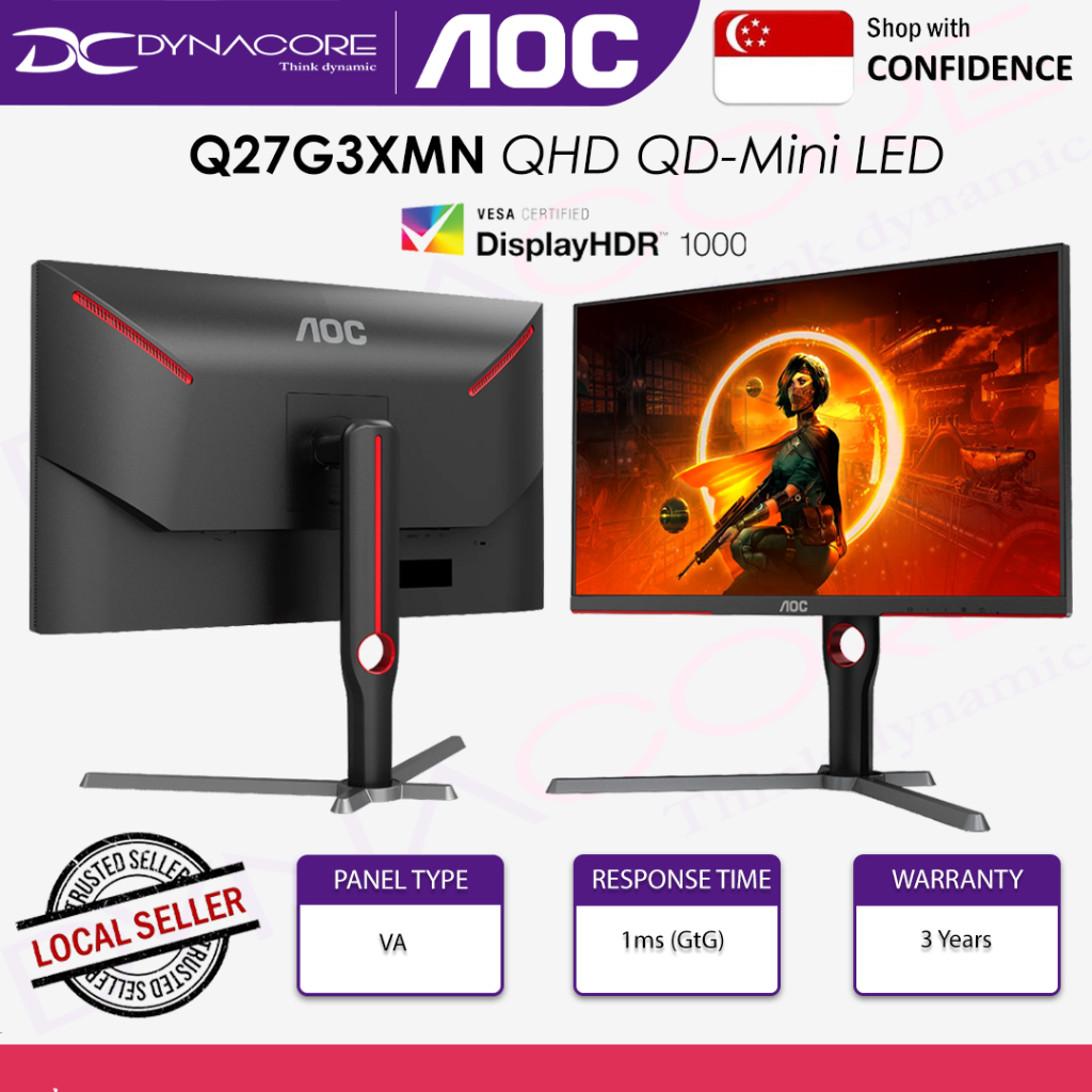 AOC 27"Q27G3XMN 1440P 2K 180Hz MINI-LED VA GAMING MONITOR (3YRS ONSITE) | Shopee Singapore
