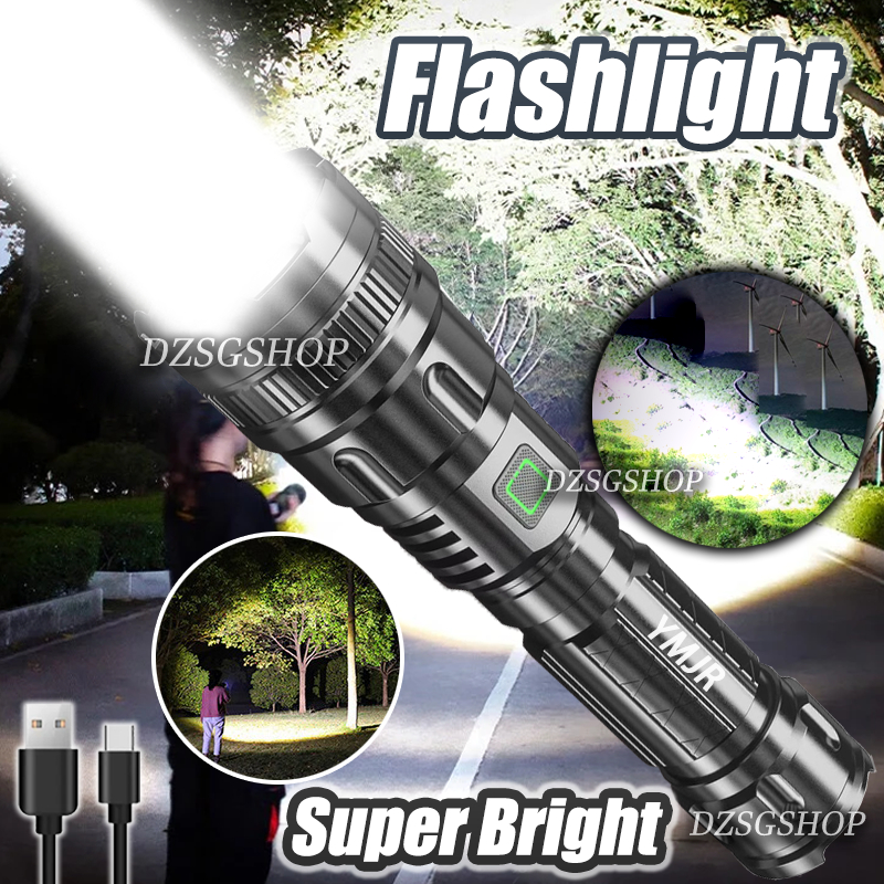 👍DZSG Tactical Torchlight Ultra Bright USB Metal Zoomable Flashlight ...