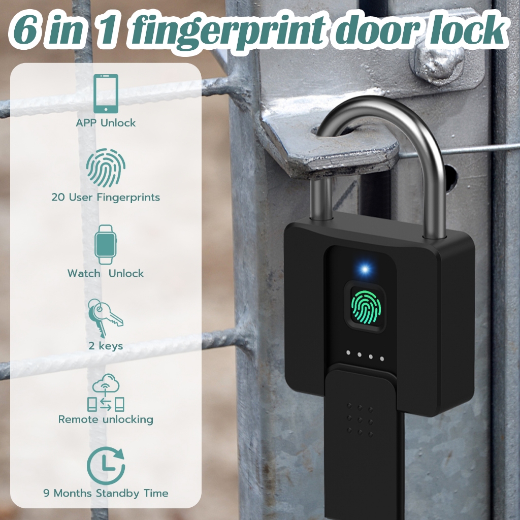 🏆6 in 1 Fingerprint Padlock 🏆With Key Smart HDB Door Lock Outdoor ...