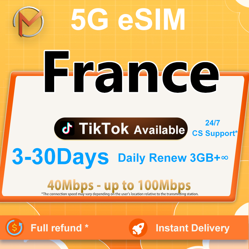 France eSIM 5G 3-30Days Daily500MB-2GB+Unlimited Data | High Speed Data | France Paris Trip SIM ...